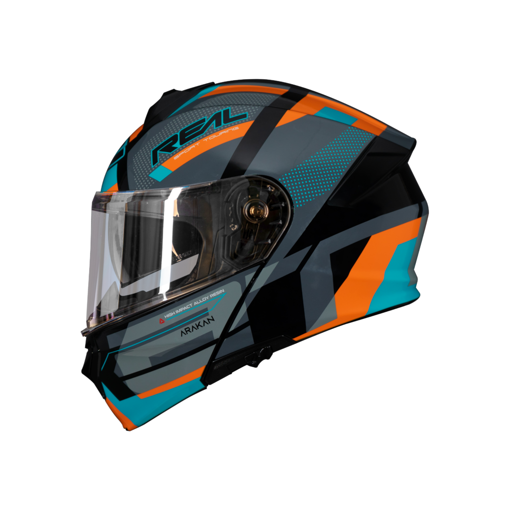 REAL ATLAS สีดำ/ส้ม(ด้าน) หมวกยกคาง - REALRIDER